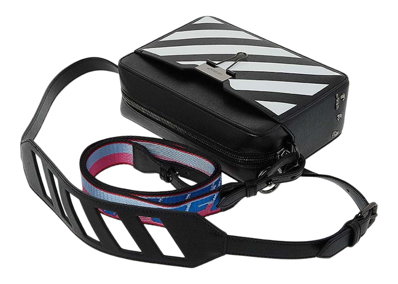 OFF-WHITE Diag Camera Bag Black/White with Red/Blue Strap in Leather ...
