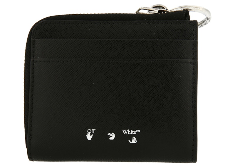 OFF-WHITE Diagonal Stripe Zip Wallet Black/White in Leather - US