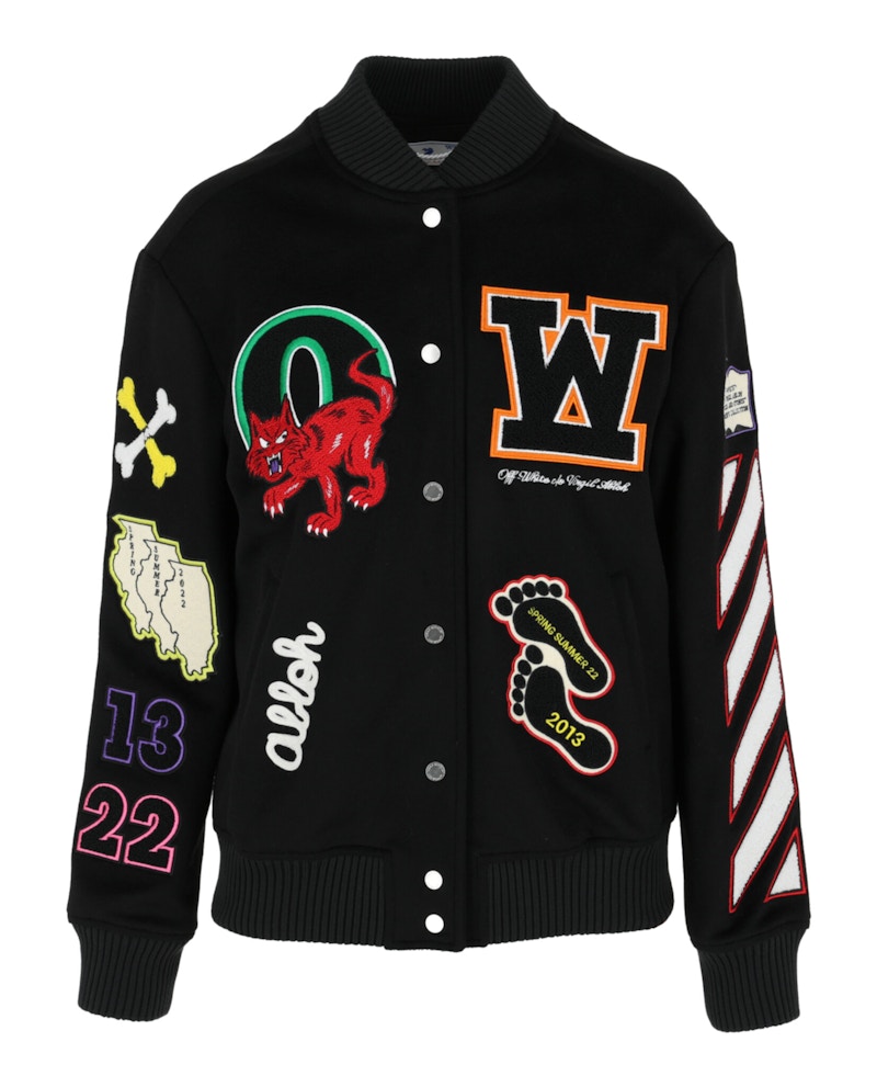 OFF-WHITE Embroidered Patches Varsity Bomber Jacket Black - US