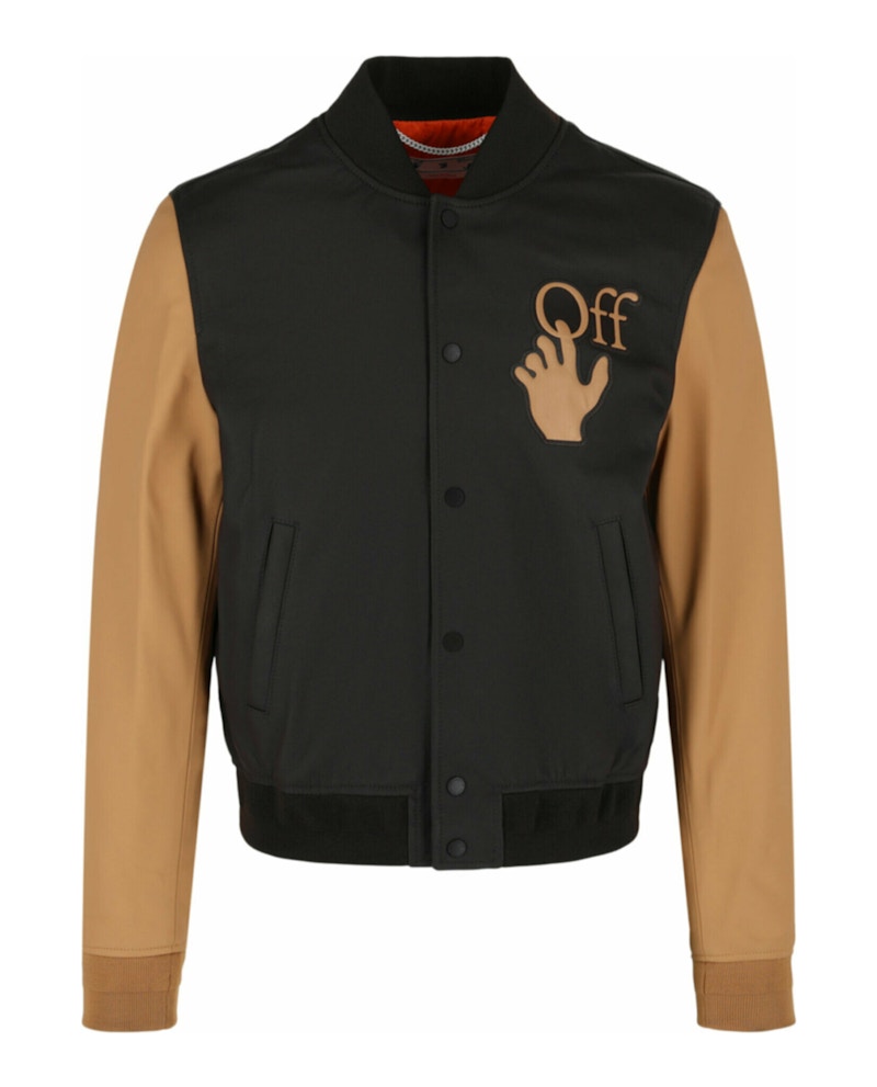 OFF-WHITE Hand Off Leather Varsity Jacket Purple Beige Men's - US