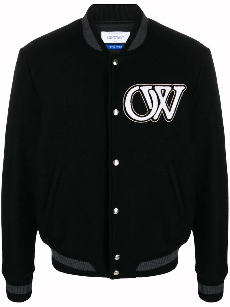 OFF-WHITE Logo-Applique Varsity Bomber Jacket Black Men's - US