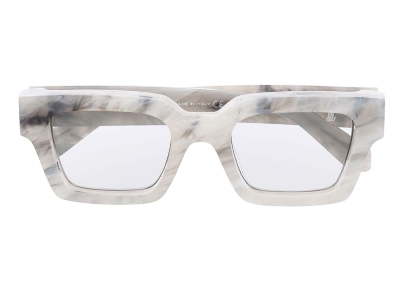 OFF-WHITE Mari Rectangular Frame Sunglasses Grey Marble/White ...