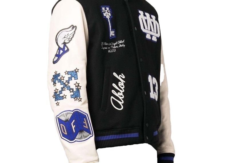 OFF-WHITE Patch-Detailed Bomber Jacket Black/Blue/White Men's - US