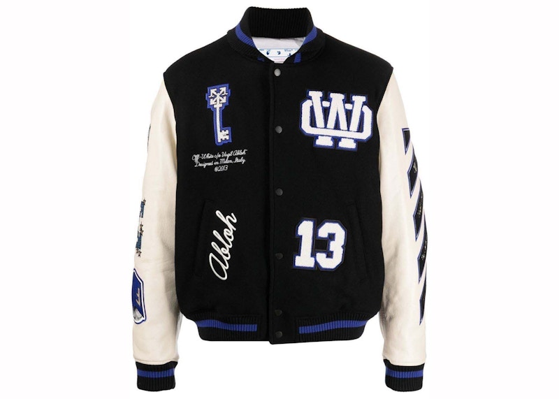 OFF-WHITE Patch-Detailed Bomber Jacket Black/Blue/White Men's - US