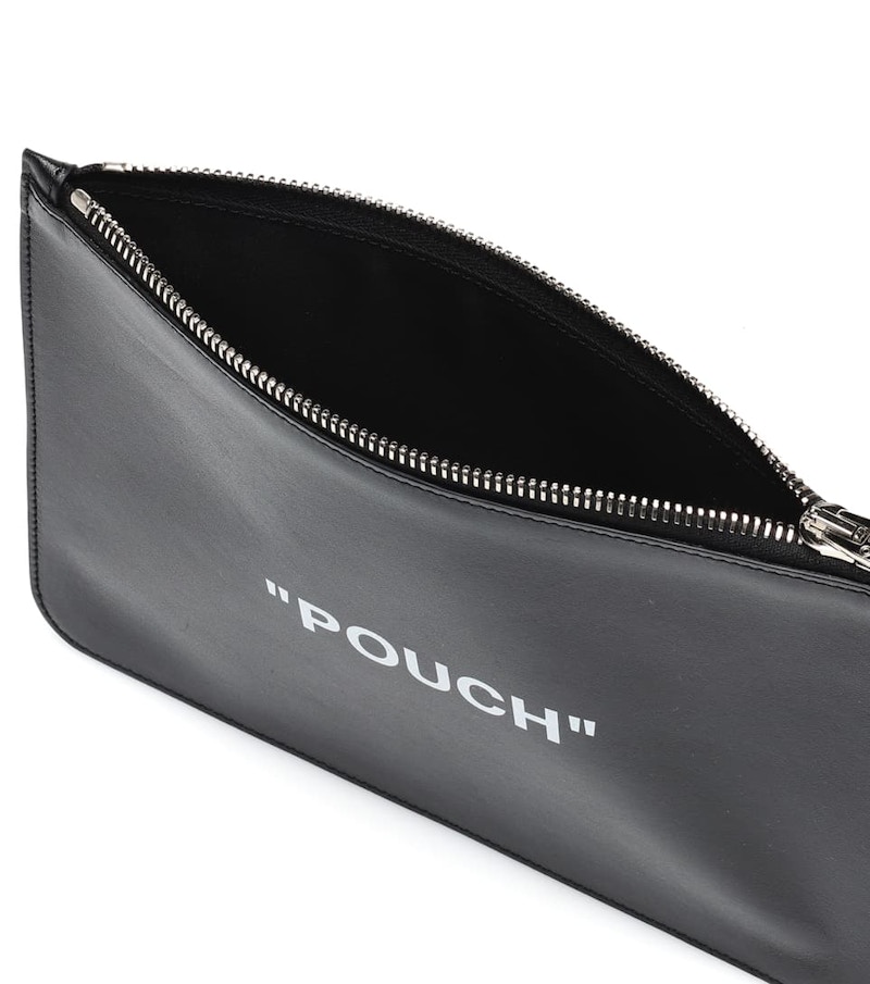 OFF-WHITE Quote Pouch Leather Black White in Leather with Silver-tone