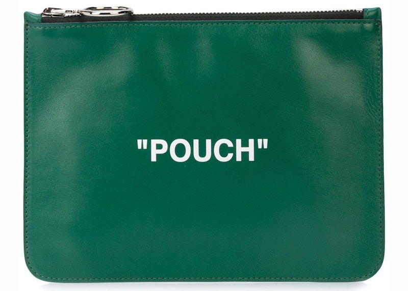 OFF-WHITE Quote Pouch Leather Green in Calf Leather with Silver-tone - US