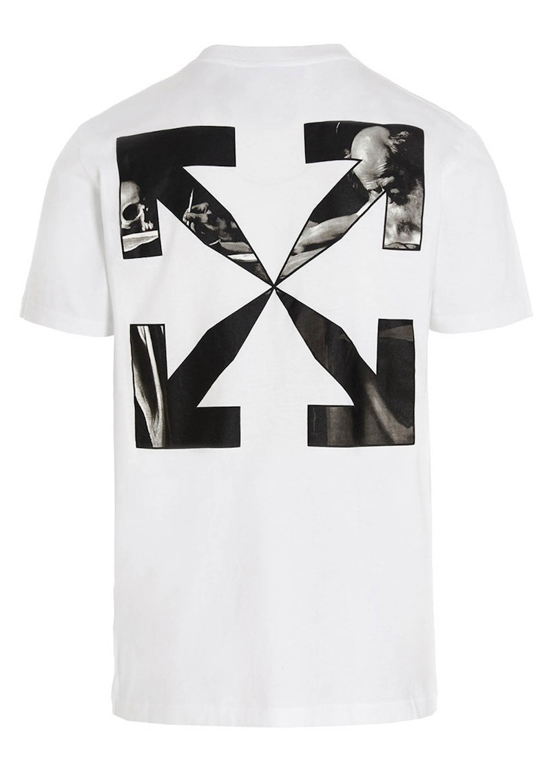 OFF-WHITE Text Logo Caravaggio Saint Jerome Writing Arrows Slim Fit T ...
