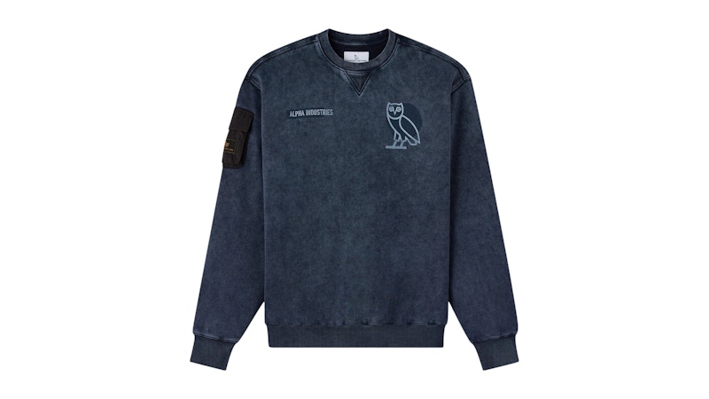 OVO Alpha Industries Garment Dyed Crewneck Replica Blue Men's - FW25 - US