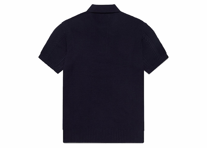 OVO Cable Knit Polo Navy Men's - FW22 - US