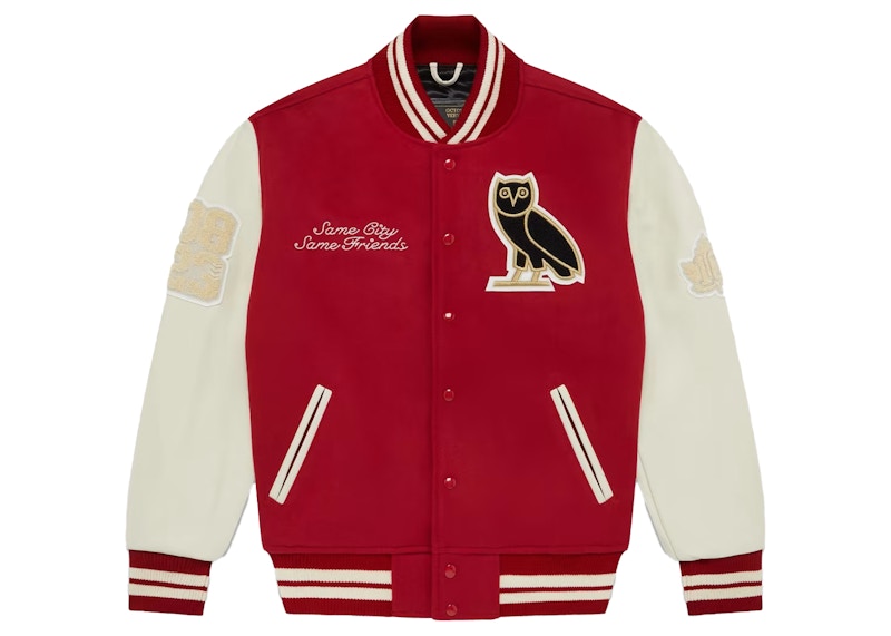 OVO Collegiate Jacket Red/Cream Men's - FW23 - US