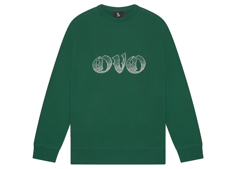 OVO Old English Rhinestone Crewneck Dark Green Men's - FW22 - US