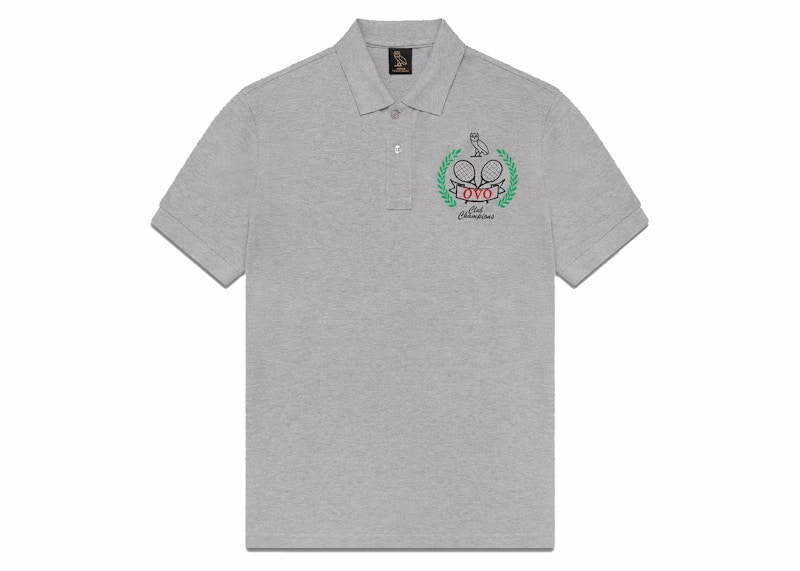OVO Tennis Crest Pique Polo Heather Grey Men's - SS22 - GB