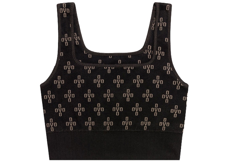 OVO Women's Monogram Rib Knit Crop Top Black/Beige - SS22 - US