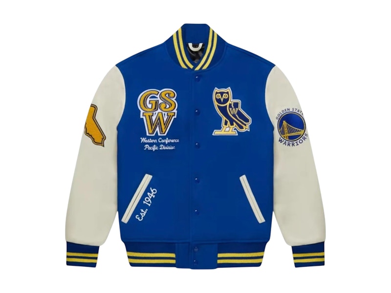 OVO x NBA Golden State Warriors Varsity Jacket Blue Men's - FW22 - US