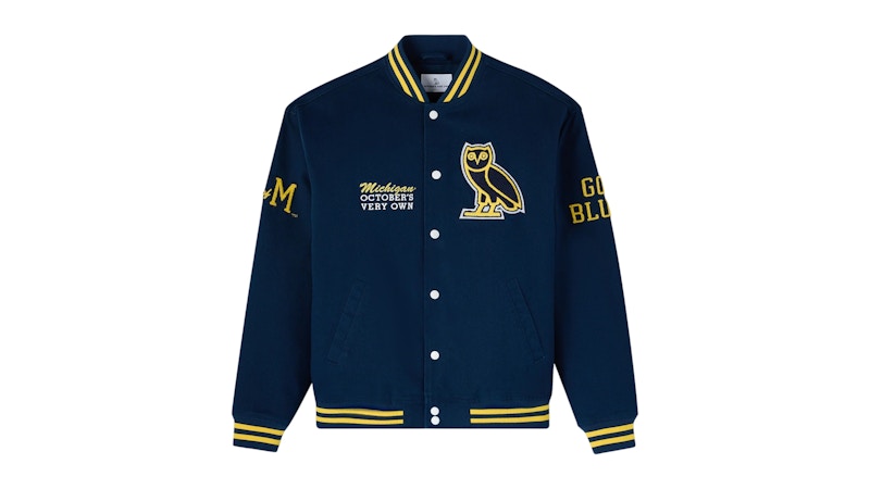 OVO x NCAA Michigan Wolverines Varsity Jacket Navy Men's - SS25 - US
