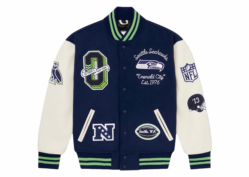 OVO x NFL Seattle Seahawks Varsity Jacket Blue Men's - FW23 - US
