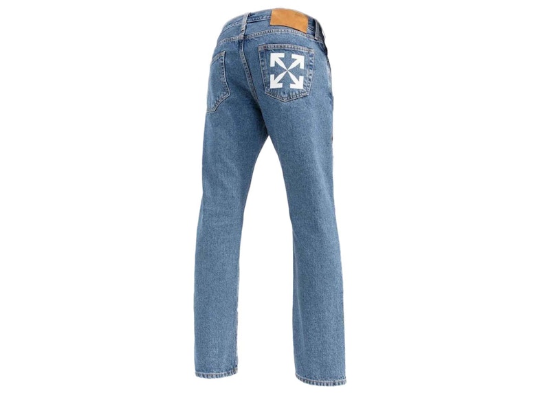 OFF-WHITE Arrows Logo Slim-Fit Jeans Medium Blue/White Men's - US
