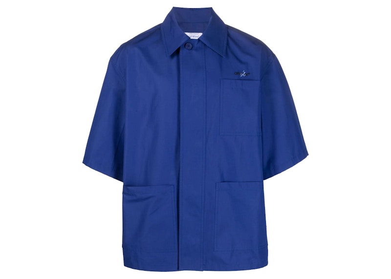 OFF-WHITE Bookish Flower Cotton Utility Button Down Shirt Blue/Black ...