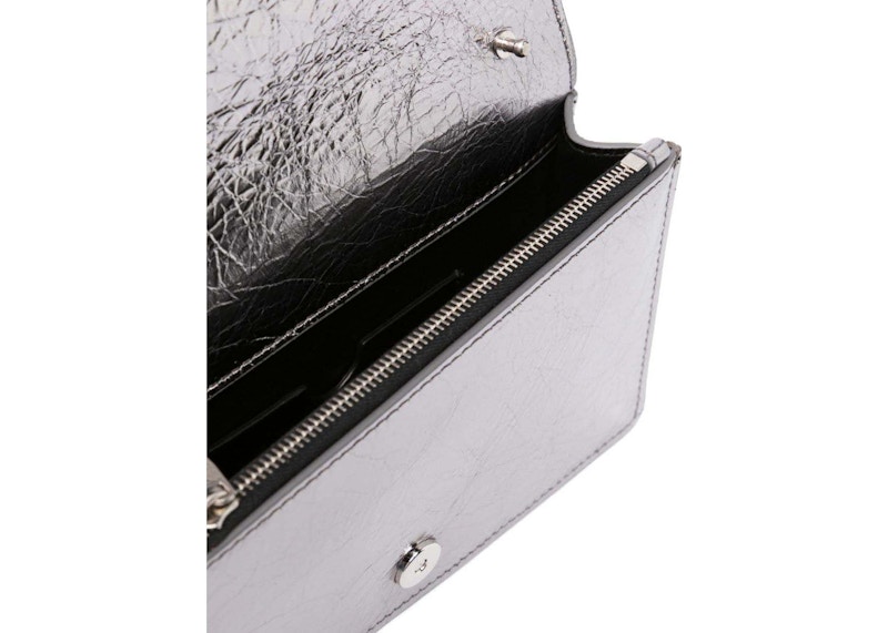 Off-White Jitney 0.5 Leather Clutch Silver in Calfskin Leather with ...