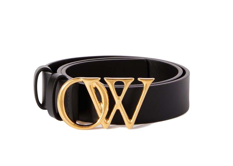 Off-White OW Initials Belt 30 Black in Calfskin Leather with Gold-tone - US