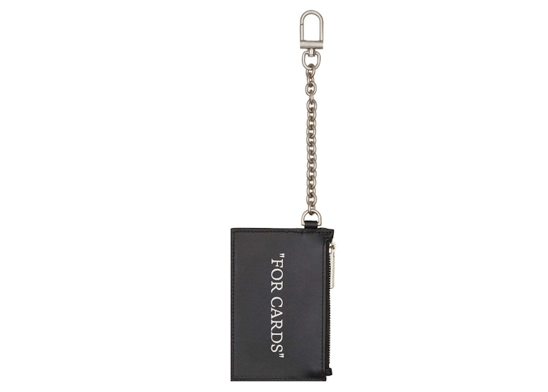 Off-White Quote Bookish Key Ring Card Case Black in Calfskin Leather ...