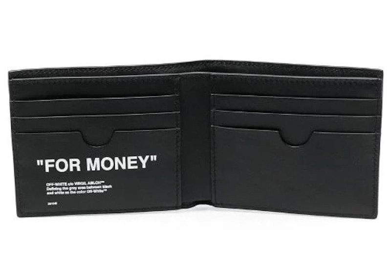 Off-White Quote "FOR MONEY" Bifold Wallet Black/White in Calfskin ...