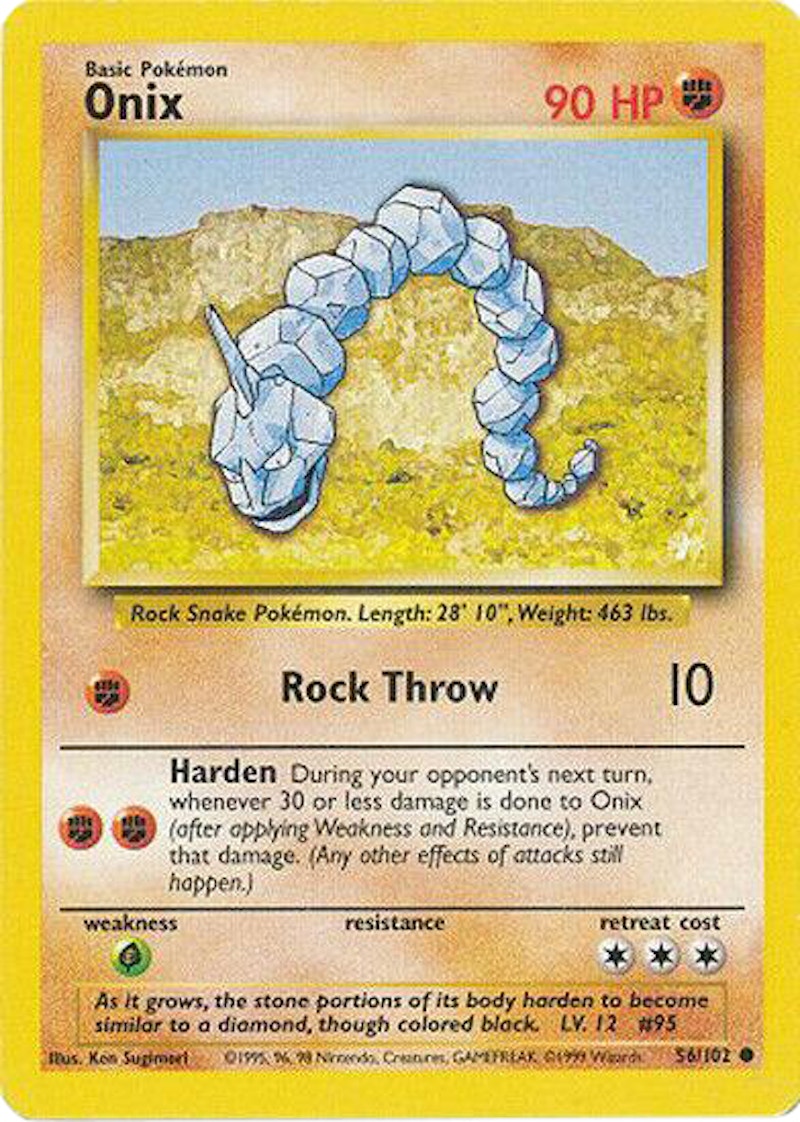 Onix 1999 Pokemon TCG Base Set Unlimited #56 (PSA or BGS Graded) - 1999 ...