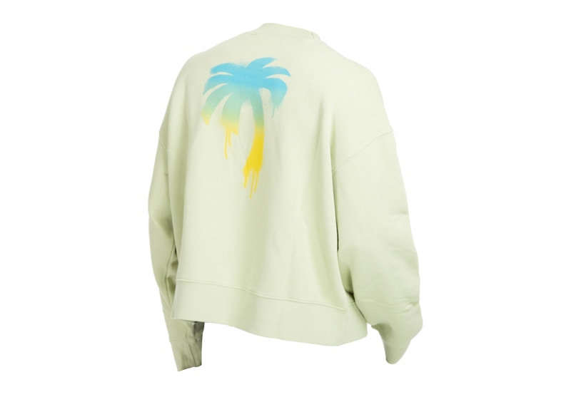 Palm Angels Back Spray Palm Embroidered Logo Crew Sweat Mint Green Men ...