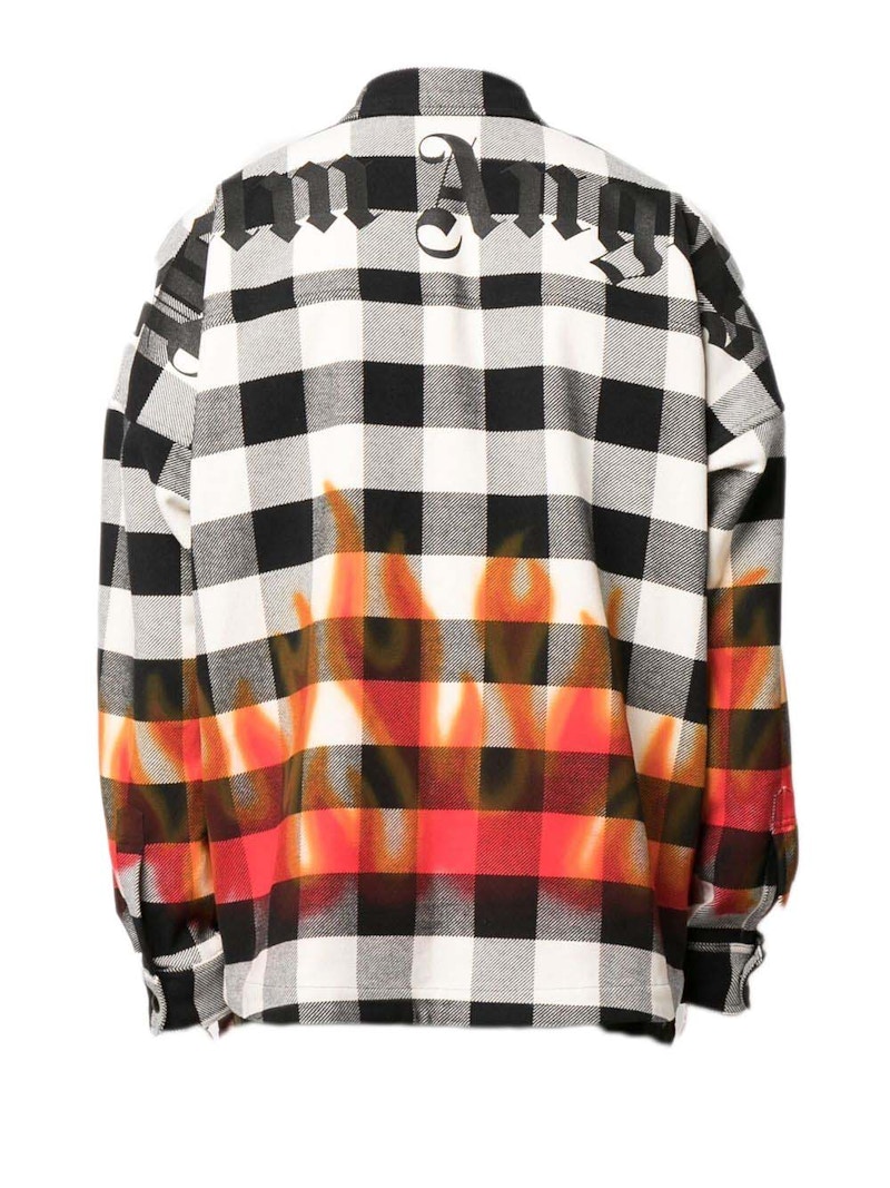 Palm Angels Flames Flannel Overshirt White/Black Men's - US