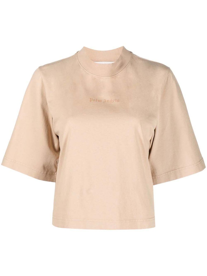 Palm Angels Gd Reversed Logo Cropped Tee Beige - US