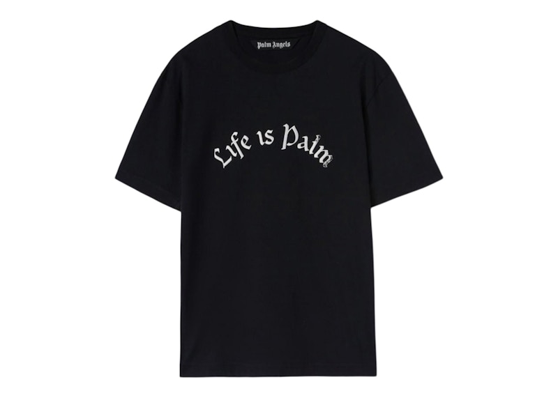Palm Angels Life Is Palm Fitted T-Shirt Black/White Men's - FW22 - US