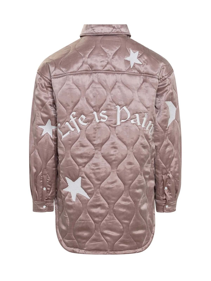 Palm Angels Life Is A Palm Quilted Overshirt Beige Men's - US