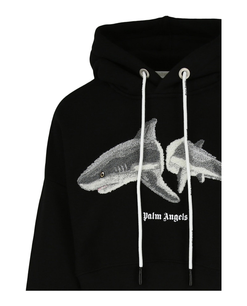 Palm Angels Shark Cropped Hoodie Black/White - US