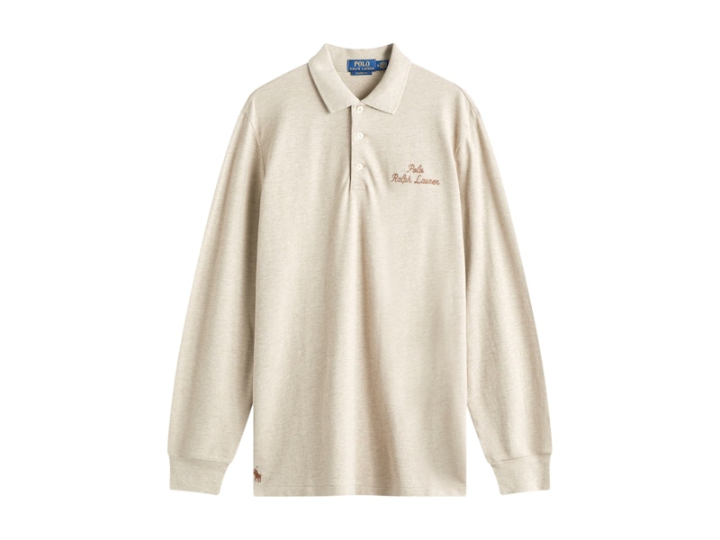 Polo Ralph Lauren Script Logo Long Sleeve Polo Tuscan Beige Heather Men ...