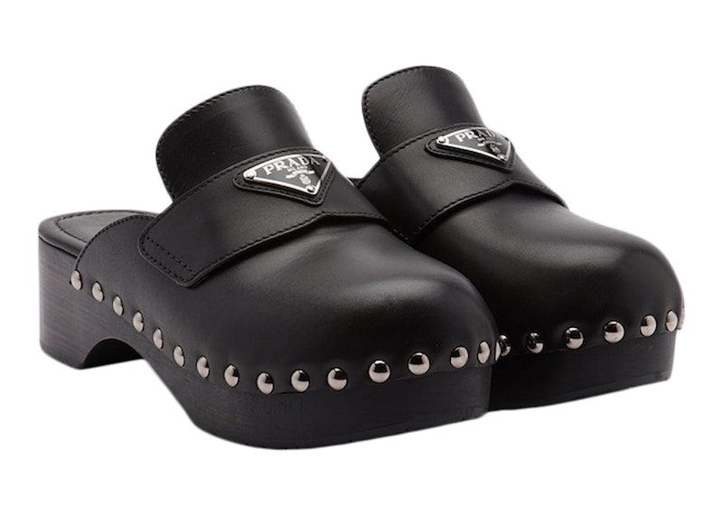 Prada 45mm Studded Clogs Black Leather - 1Z794M_248_F0002_F_045 - US