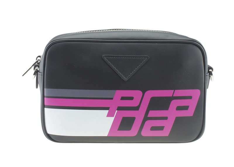 Prada City Logo Crossbody Black/Pink in Leather with Silver-tone - US