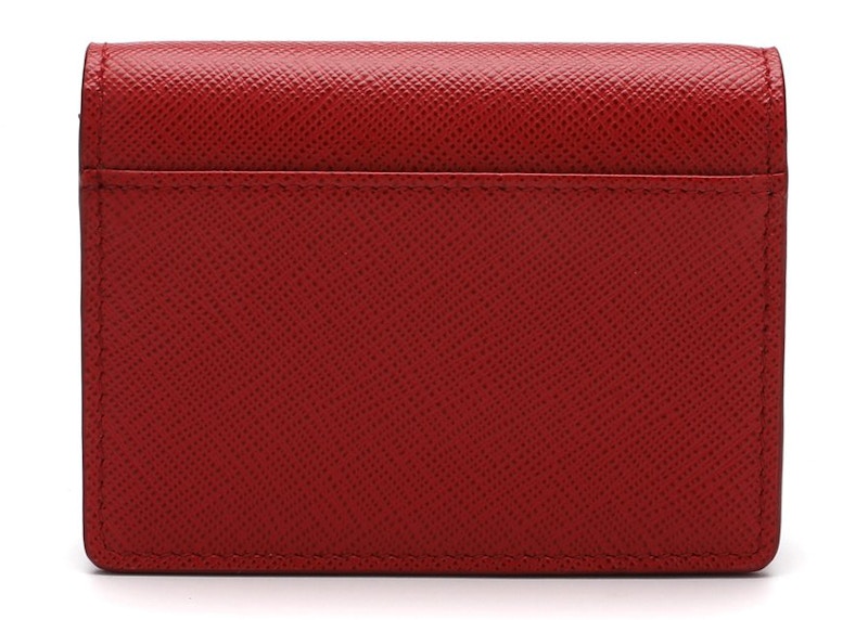 Prada Compact Logo Patch Card Holder Red in Leather - US