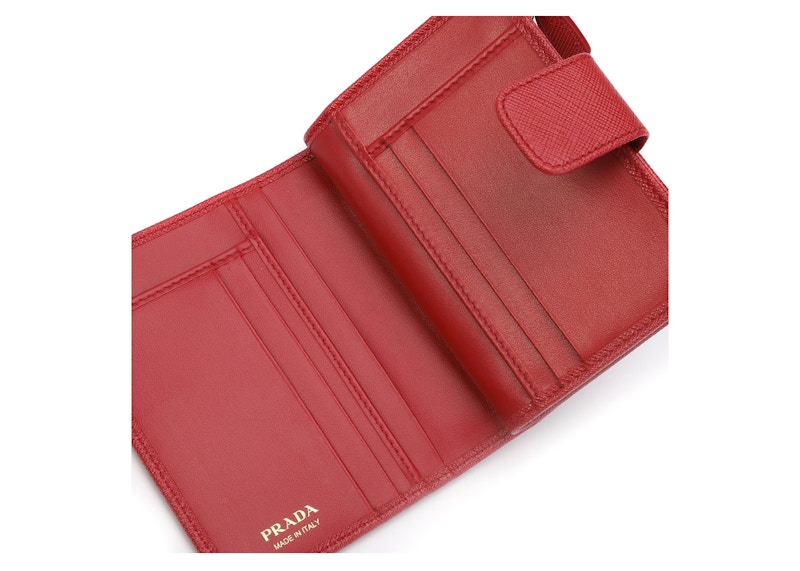 Prada Compact Logo Wallet Red in Leather with Silver-tone - US