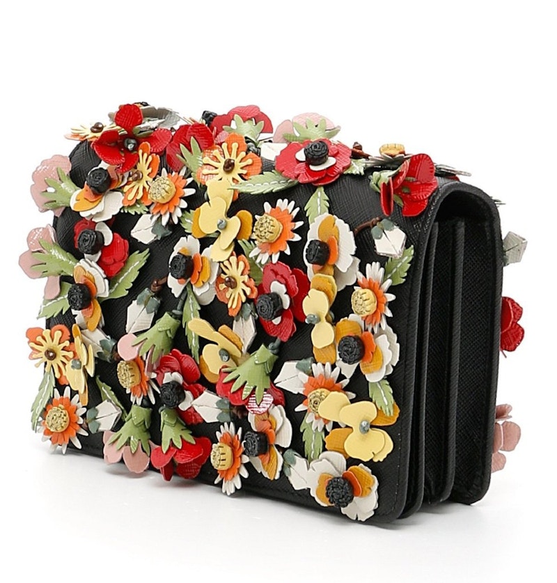 Prada Crossbody Bag Garden Floral Multicolored in Leather with Gold-tone