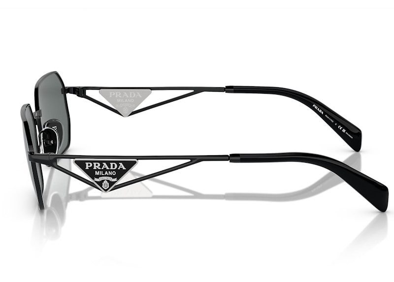 Prada Geometric Sunglasses Black/Black Grey (SPRA51 1AB-5Z1) in Metal ...