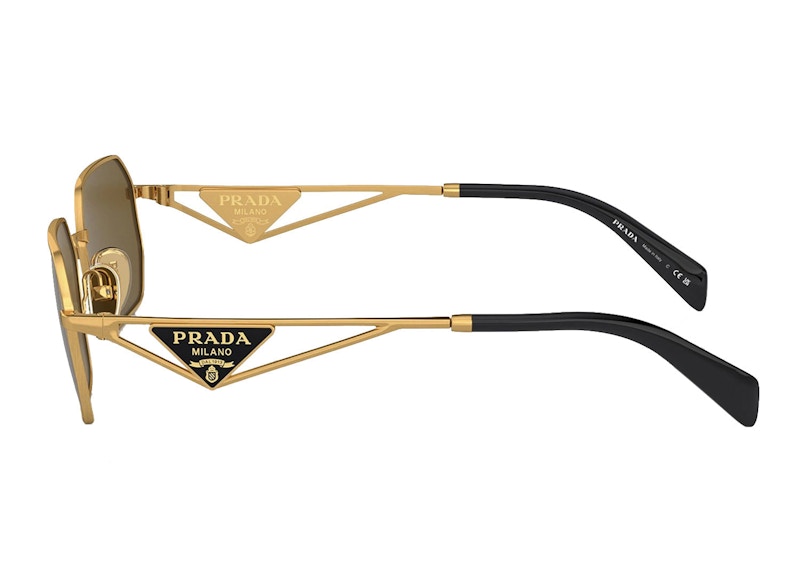 Prada Geometric Sunglasses Gold/Brown (SPRA51) in Metal with Gold-tone - US