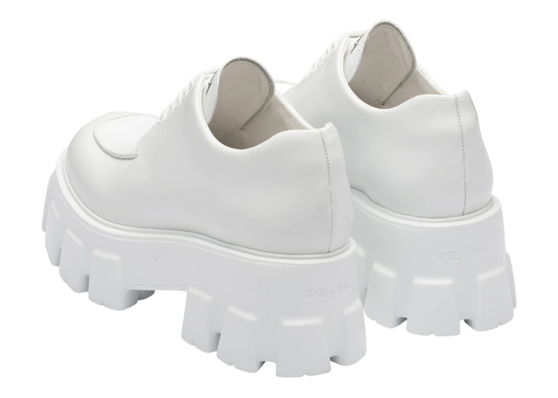 Prada Monolith 55mm Lace Up Loafer White Brushed Leather - 1E708L_B4L ...