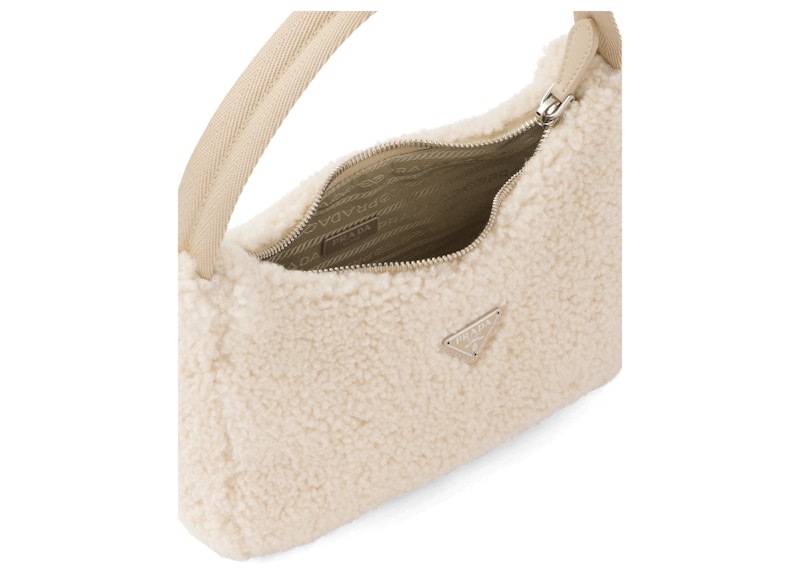 Prada Re-Edition 2000 Mini Bag Ecru in Shearling with Silver-tone - US