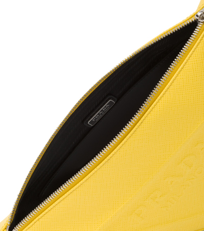 Prada Saffiano Triangle Bag Sunny Yellow in Leather with Silver-tone - US