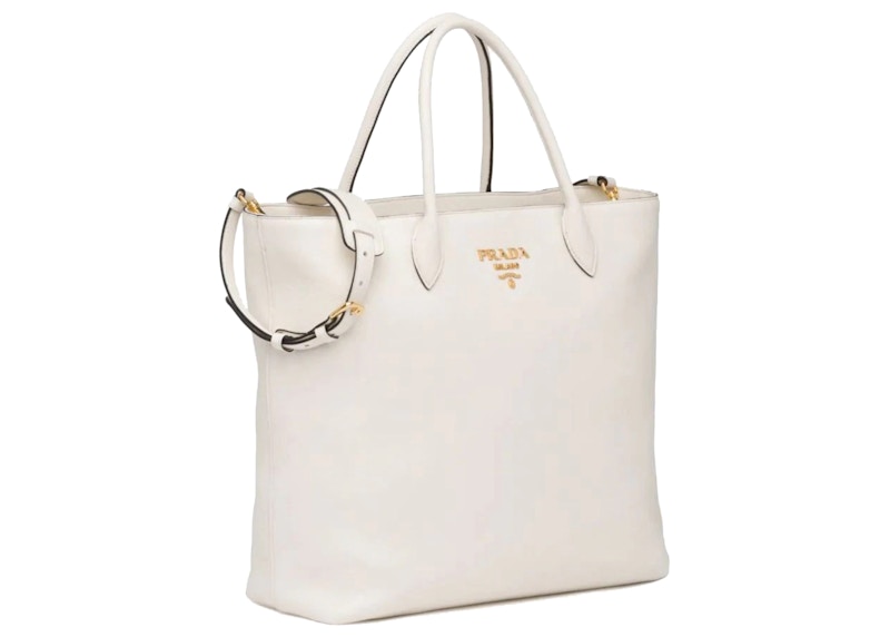 Prada Square Shopping Bag Large White/Beige in Calfskin Leather with ...