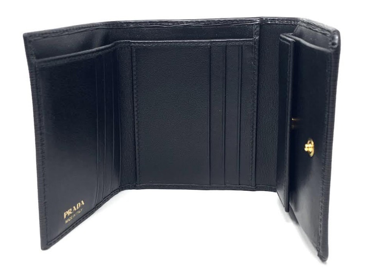 Prada Vitello Move Compact Wallet Black in Vitello Leather with Gold-tone