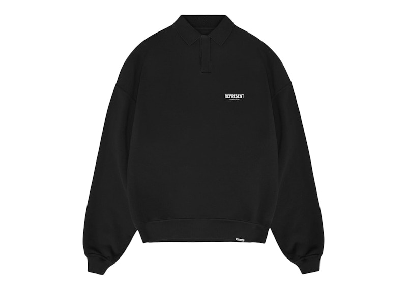 Represent Owners Club Long Sleeve Polo Sweater Black Men's - FW23 - US