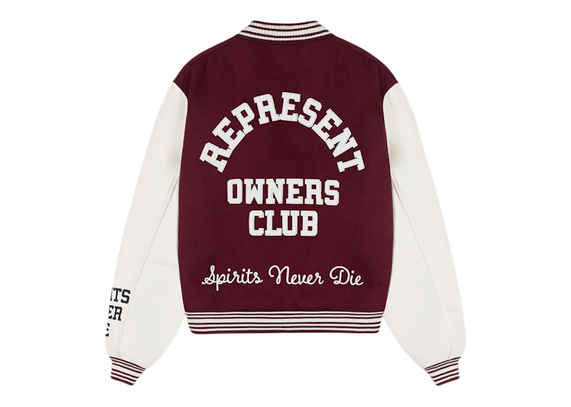Represent Owners Club Varsity Jacket Maroon/White Men's - SS23 - US