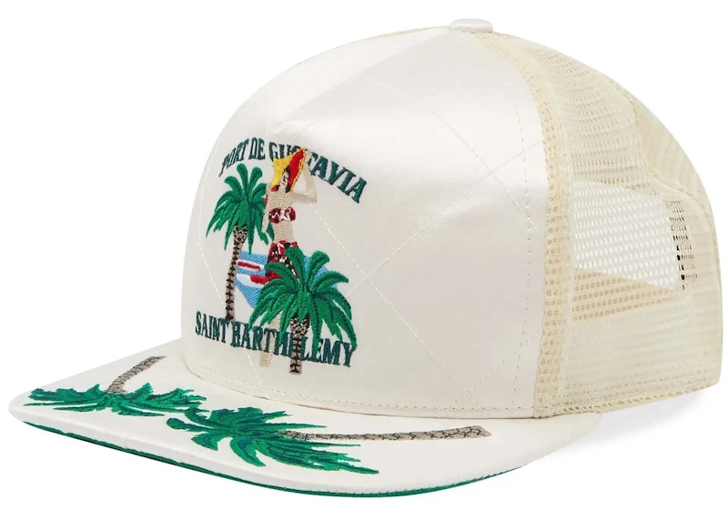 Rhude Palm Tree Quilted Satin Cap Ivory Men's - US