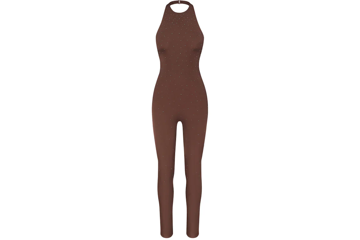 Skims X Swarovski Jelly Sheer Halter Catsuit Cocoa Fw23 De